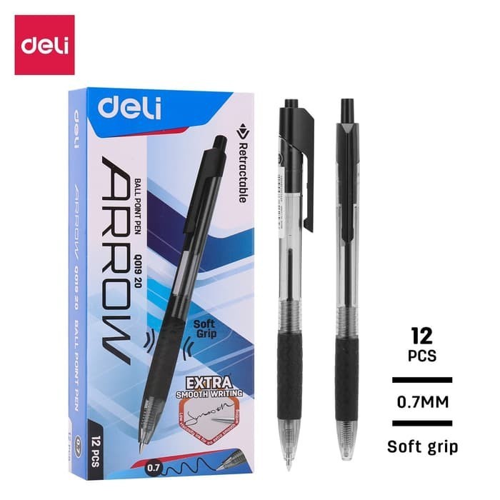 Jual Deli EQ01920 Retractable Smooth Ballpoint Pen 0.7mm Black / Pulpen ...