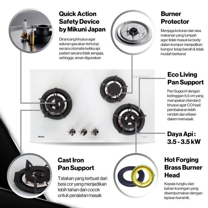 Jual Kompor Gas Tanam 3 Tungku Rinnai RB-3SS-C GB/SB/OW/CF/SS ORI | Shopee Indonesia