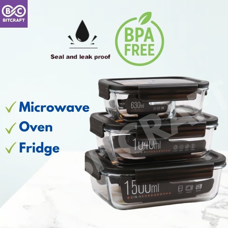 Jual Bitcraft Kaca Borosilikat Tinggi Kaca Tebal Tupperware Kotak Makan ...