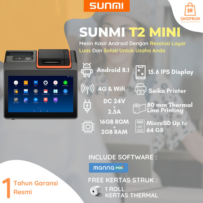 Jual Mesin Kasir Android Desktop Portabel SUNMI T2 MINI NFC 4G POS ...