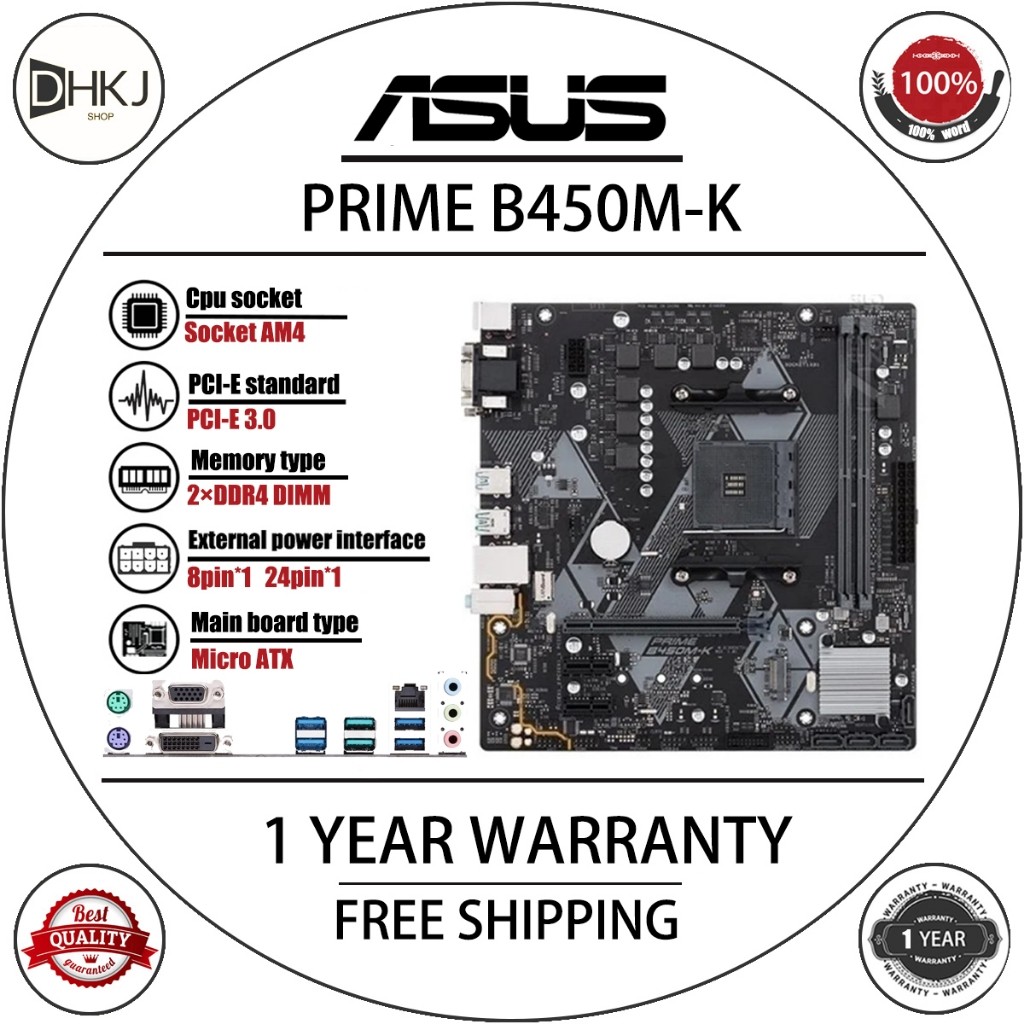 Jual ASUS B450 PRIME Bekas Motherboard B450M-K Bekas Socket AM4 DDR4 ...
