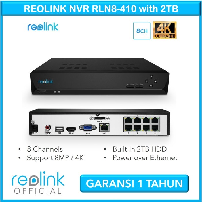 Jual REOLINK NVR RLN8/16 410 8/16 Channels POE 4K with Built-In HDD ...