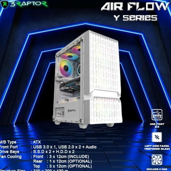 Jual HARGA DISC - CASING RAPTOR GAMING AIR FLOW Y SERIES FREE 3 FAN RGB ...