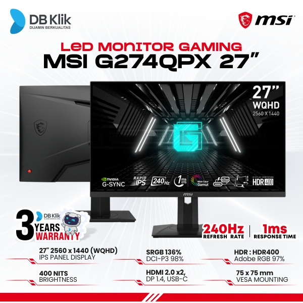 Jual MSI LED Monitor Gaming G274QPX 27" IPS QHD 240Hz 1ms NVIDIA G-Sync ...