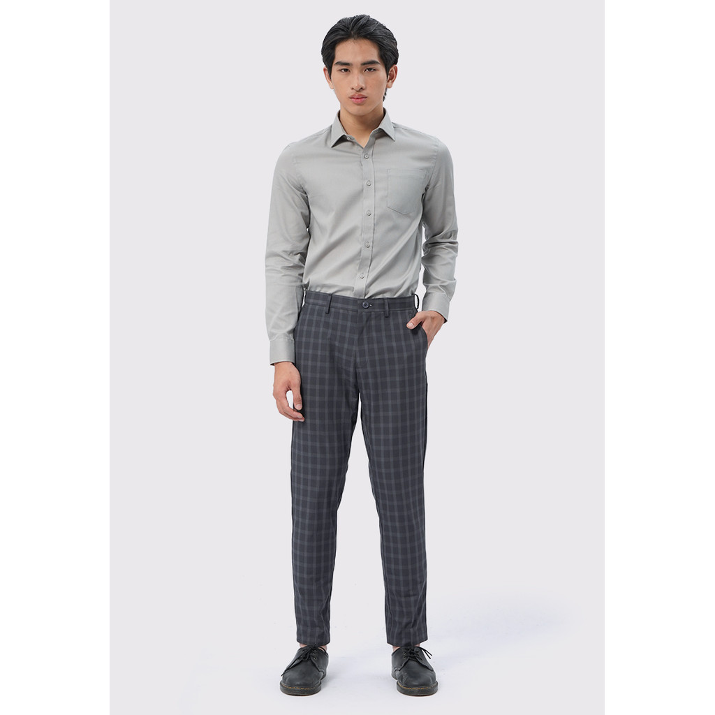 Jual Executive Slim Fit Checks Pants Grey | Shopee Indonesia