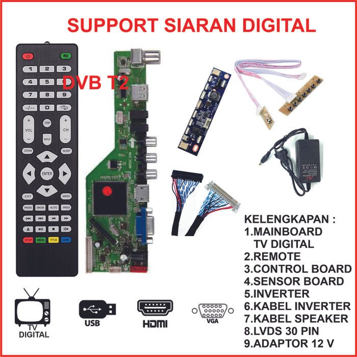 Jual Universal LCD LED TV MainBoard Mesin DTV TV Digital Signal DVB-T2 ...