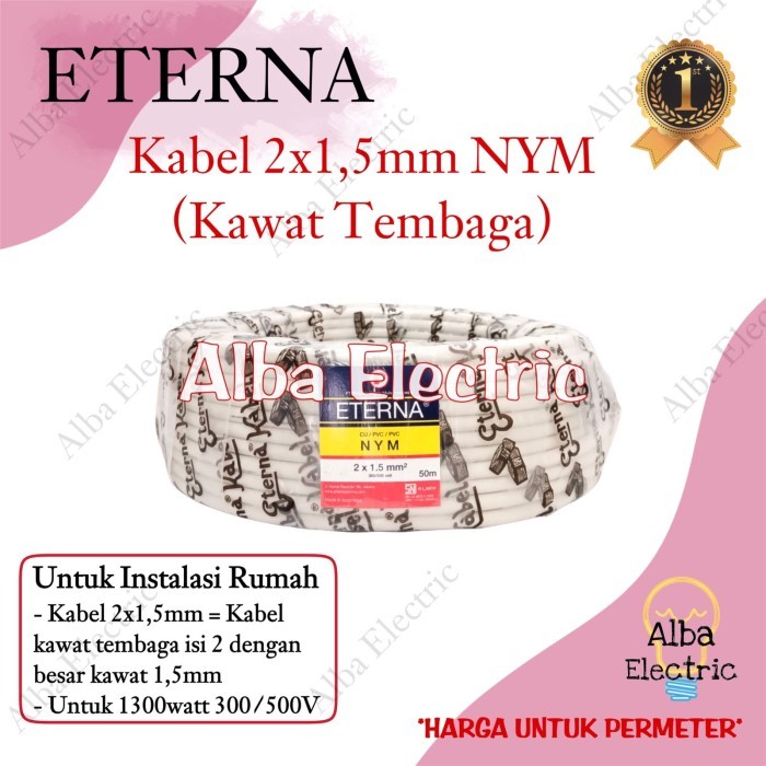 Jual TERLENGKAP Kabel Listrik ETERNA 2x1.5 mm NYM Meteran (instalasi) Harga Permeter | Shopee ...