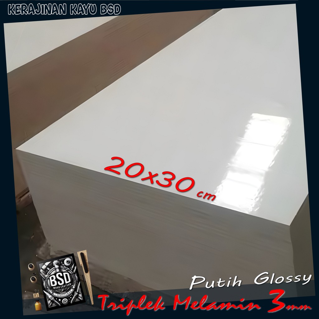 Jual Triplek Melamin 3mm 20x30 cm ( 30x20 cm ) Melamin PUTIH GLOSSY 1 ...