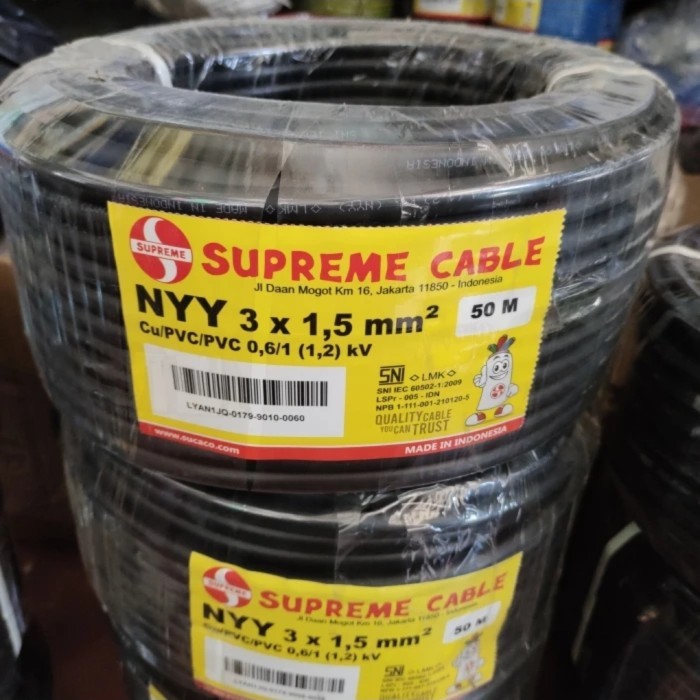 Jual Kabel Supreme NYY 3x1.5 Hitam Roll 50 meter Outdoor 3x1,5 mm 50M Kawat Roll Rol 3x1.5mm ...