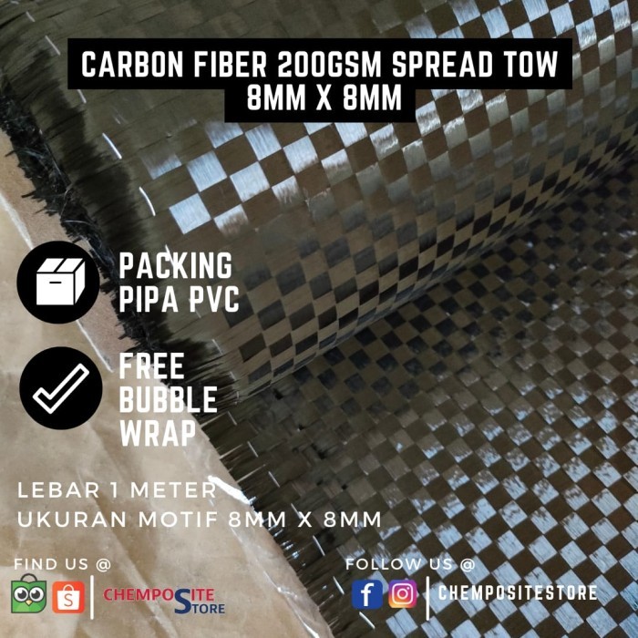 Jual NEW Serat carbon kevlar SPREAD TOW 12k 8mm x 8mm 200GSM L 1M ...