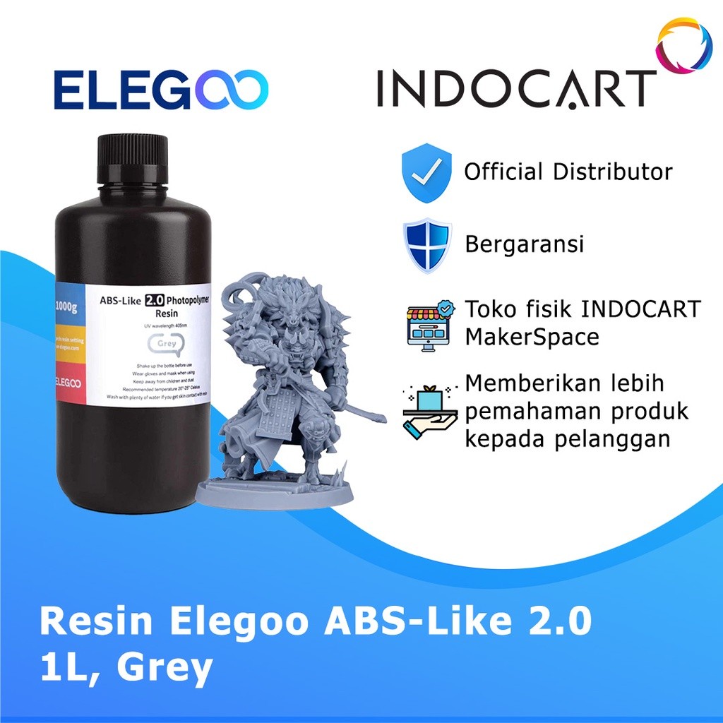 Jual IndoCart Tinta Resin 3D Printer Elegoo ABS Like 2.0 resin Grey-1kg ...