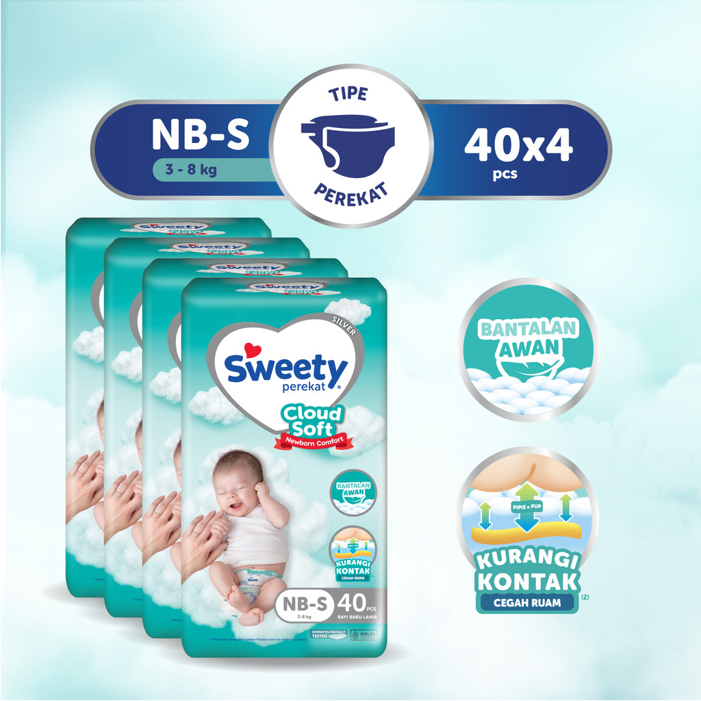Jual Sweety Silver Comfort Cloud Soft NewBorn NB-S 40 x 4 Popok Perekat ...