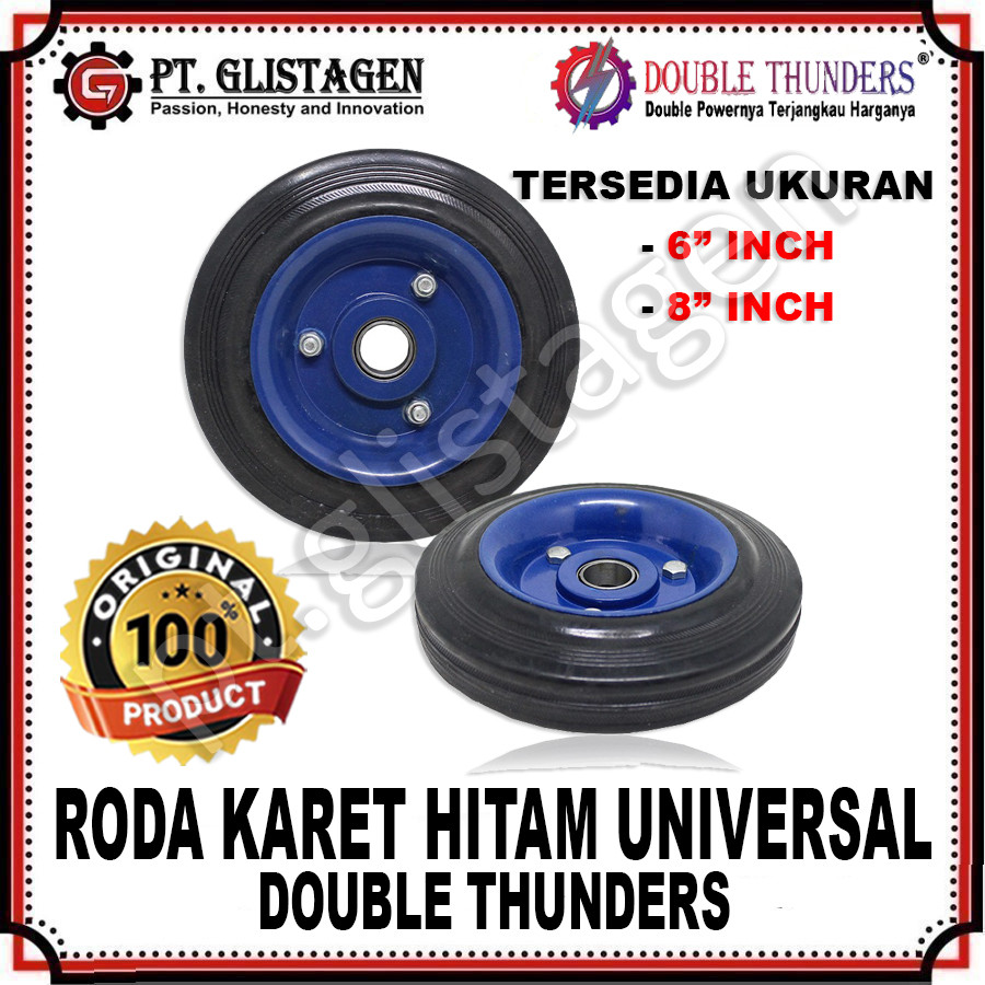 Jual DT Roda Karet Hitam Universal 6" inch 8" inch Roda Trolly Troli ...