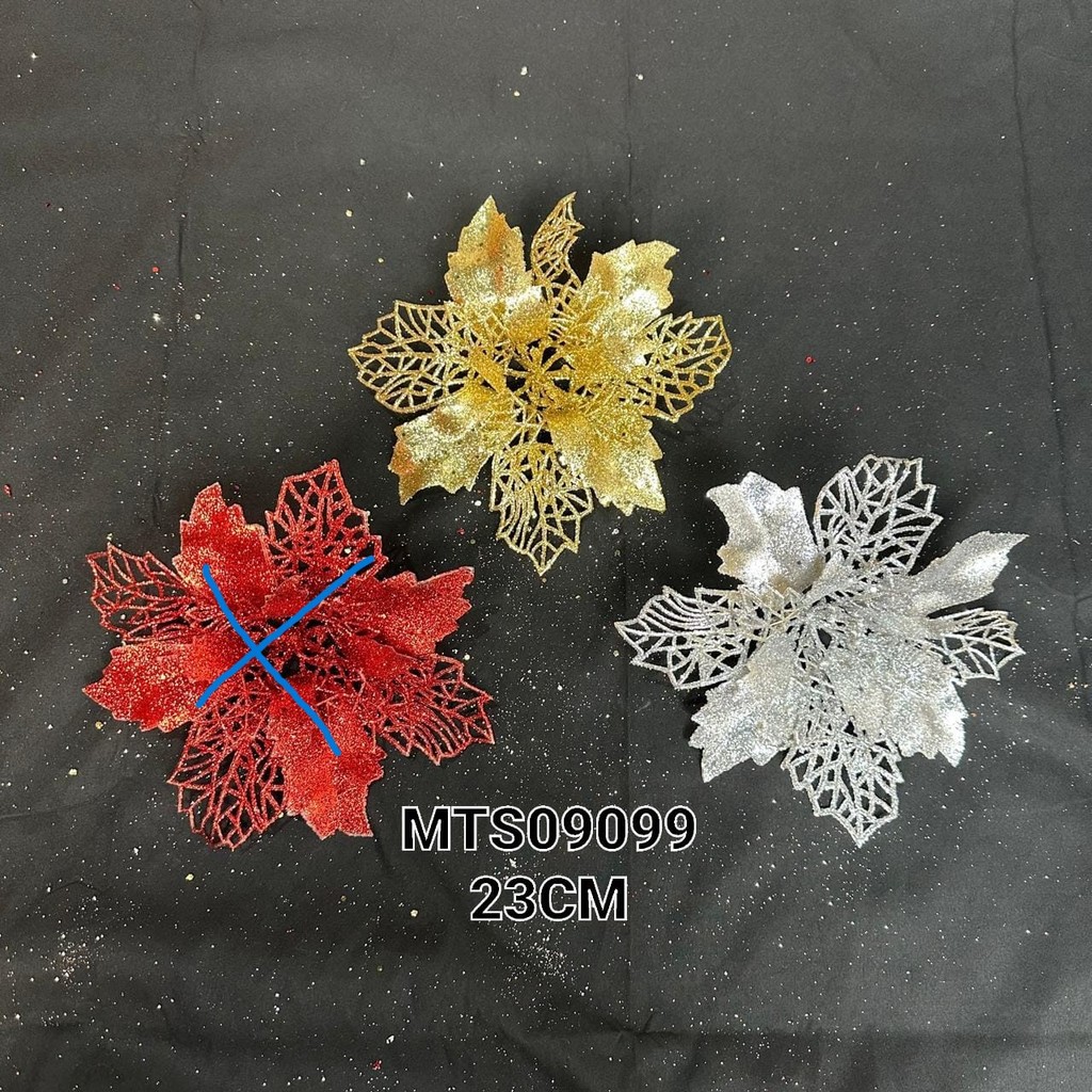Jual Bunga kastuba poinsettia merah gold silver besar 20cm ornamen ...
