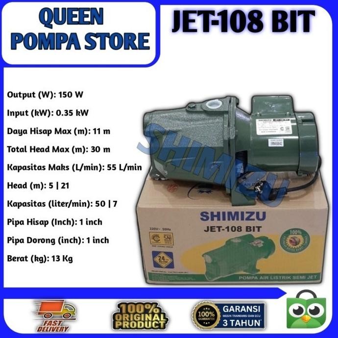 Jual Pompa Air Semi Jet Pumps Shimizu Pc-108Bit Hisap 11Meter Dilengkapi Dengan Dinamo 100% ...