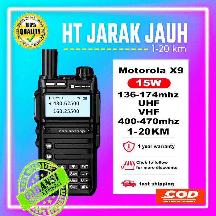 Jual HT DUAL BAND UHF VHF JARAK JAUH 1-20KM MOTOROLA X9 TWO WAY RADIO WALKIE TALKIE 15 WATT ...