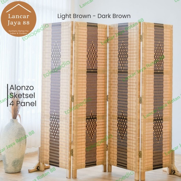 Jual Sekat Ruangan Rotan Sintetis Motif Honey 4 Pintu | Shopee Indonesia