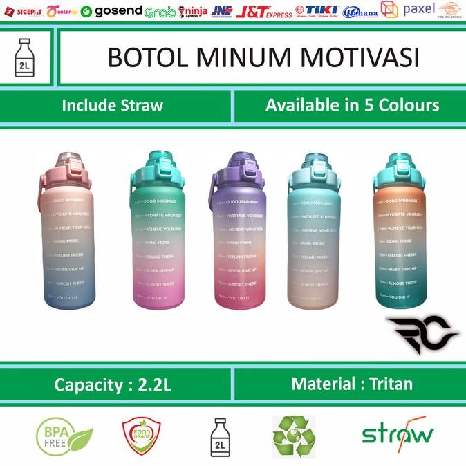 Jual Motivational Water Bottle 2L Botol Motivasi With Time Marker ...