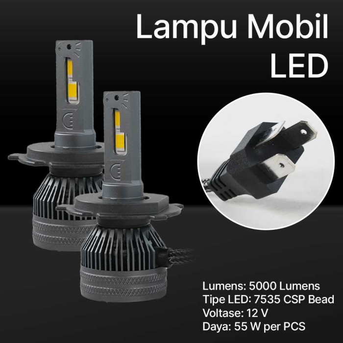 Jual Lampu Depan Mobil LED H4 Headlights 5000lm 55W 12V 4300K 2 PCS ...