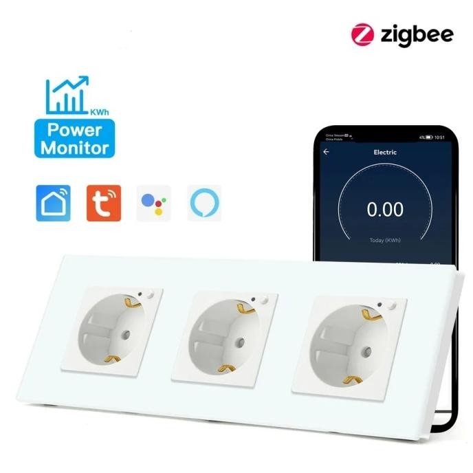 Jual Jual Almo Zigbee Tuya Smart Triple Socket Power Monitor Home Automation | Shopee Indonesia