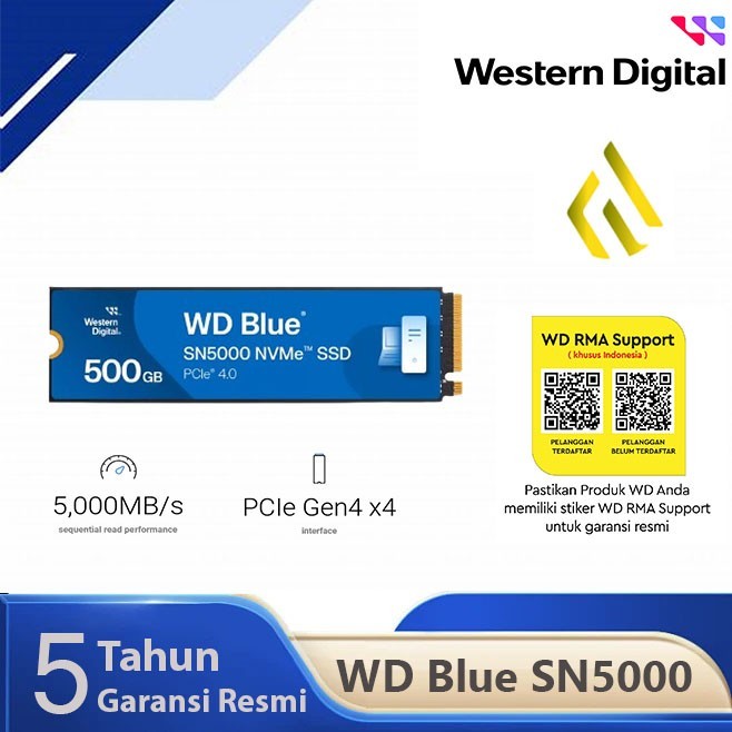 Jual Ssd Wd Blue Sn5000 500Gb - Ssd Nvme M.2 Pcie Gen 4 | Shopee Indonesia