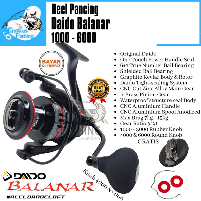 Jual Reel Pancing DAIDO BALANAR 1000 - 6000 (6+1 Bearing) Power Handle ...