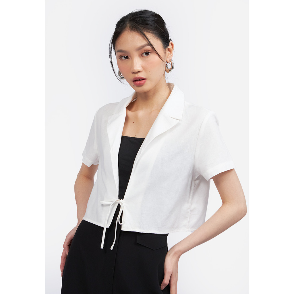 Jual COLORBOX Tied Short Sleeve Crop Blazer Off White | Shopee Indonesia
