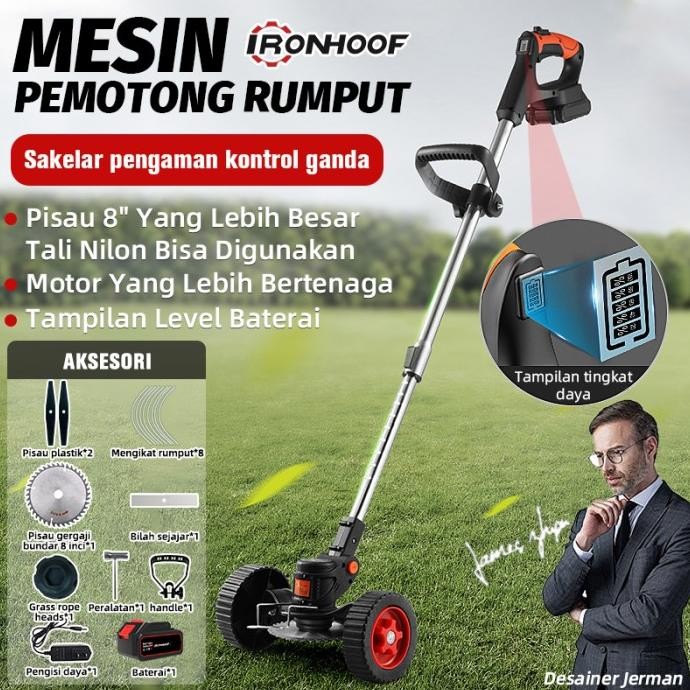 Jual Mesin Potong Rumput IRONHOOF 48V Baterai Mesin Pemotong Rumput Listrik | Shopee Indonesia