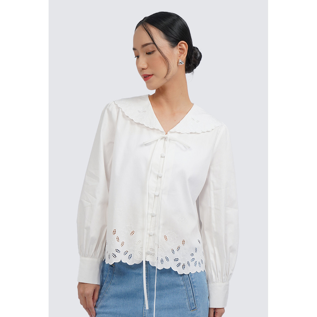 Jual Et Cetera Embroidered Collar Blouse COCONUT MILK | Shopee Indonesia