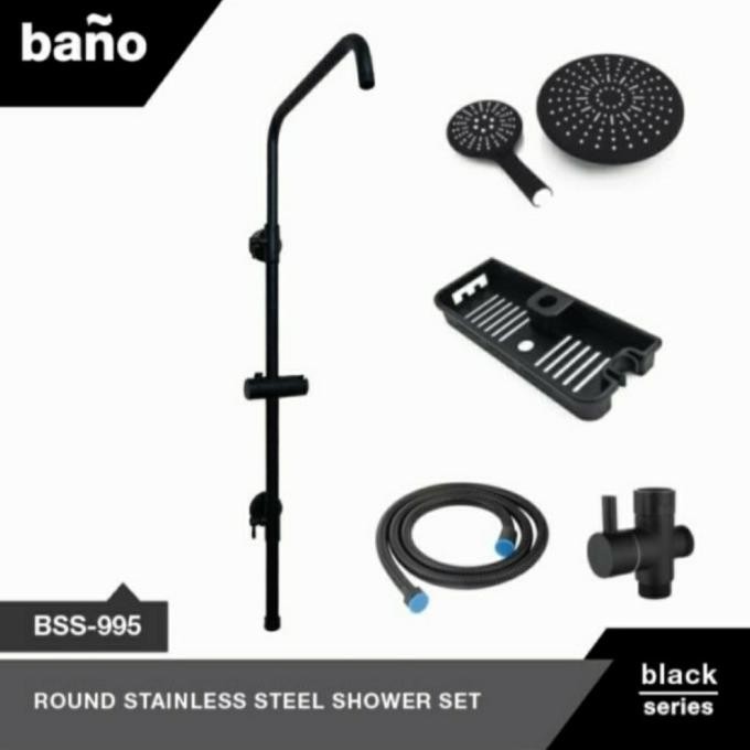 Jual PROMO SHOWER TIANG BULAT HITAM BANO KOMPLIT SET | Shopee Indonesia