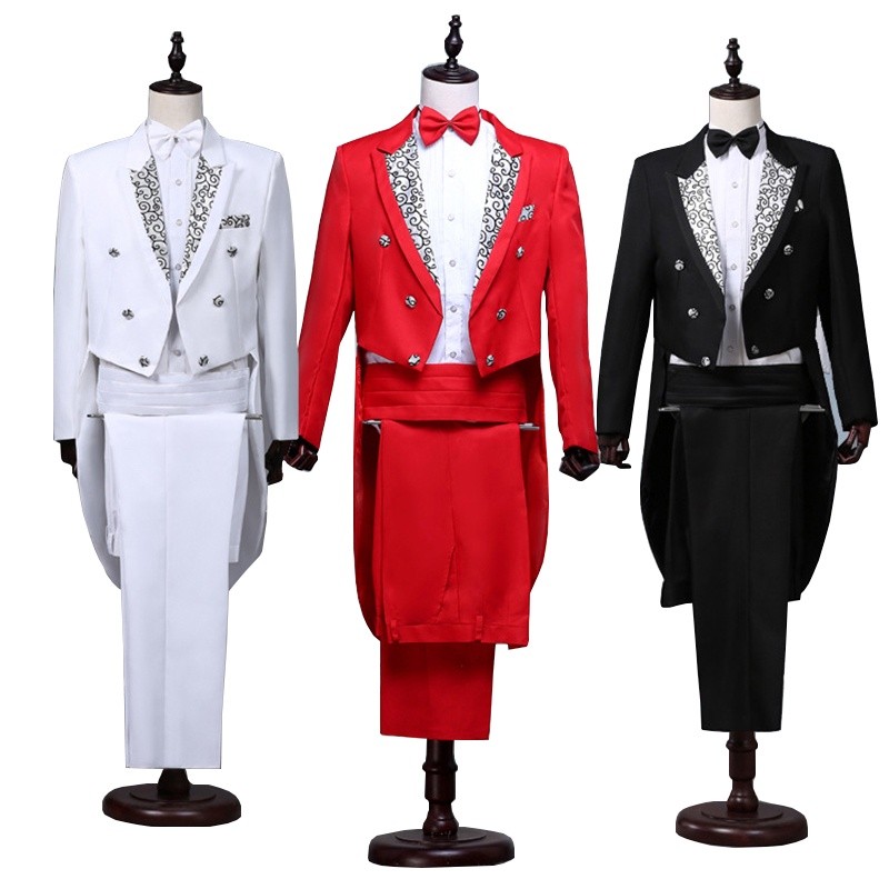 Jual Jas berekor pria Jacquard Lapel Tailcoat Kostum Cosplay Penyanyi ...