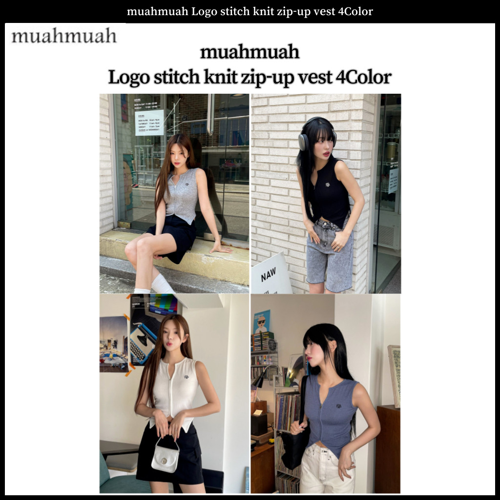 Jual muahmuah Logo stitch knit zip-up vest 4Color |lqhSjOuC| | Shopee Indonesia