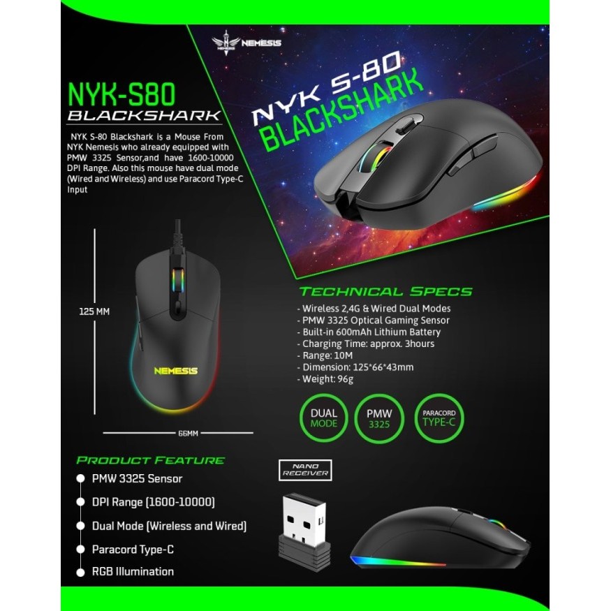 Jual Onlyone NYK Nemesis S80 / S-80 Blackshark Wireless Gaming Mouse ...