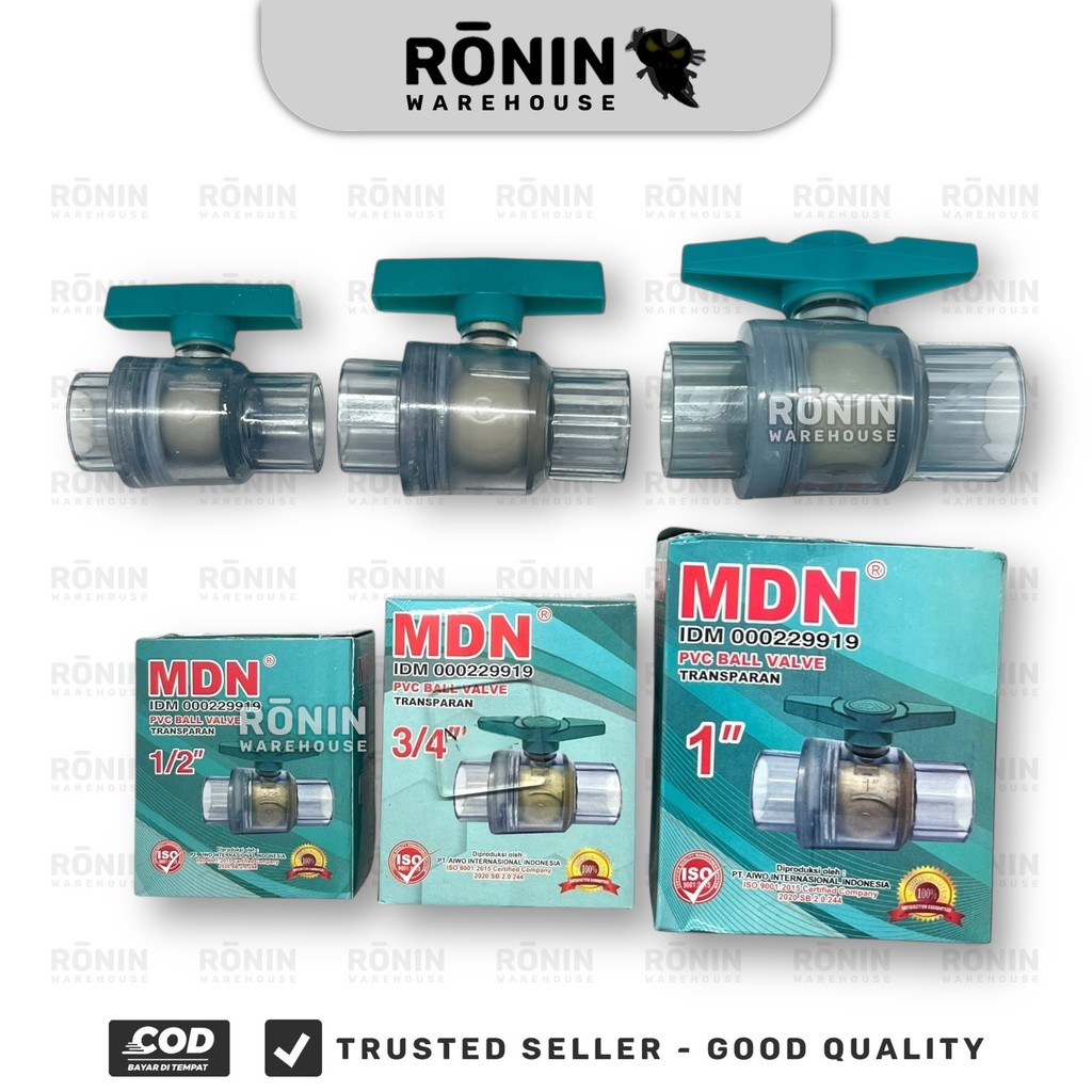 Jual MDN Ball valve PVC transparan 1/2 3/4 1 inch stop kran air ...