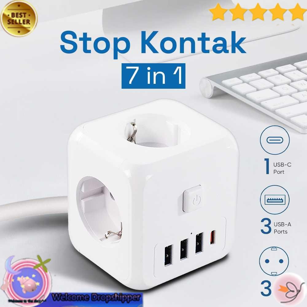 Jual Yourfav LENCENT Stop Kontak 7 in 1 USB Type C Port Cube Wall ...