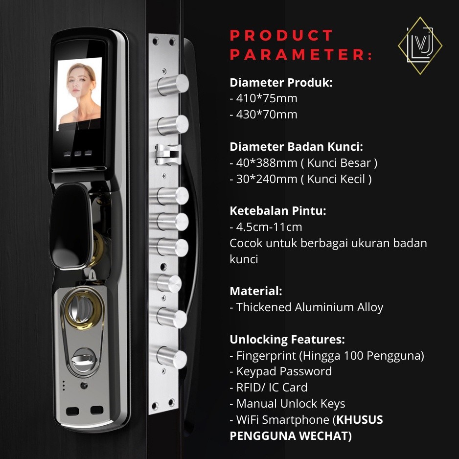 Jual JVL - Smart Digital Door Lock Camera Screen Display Wifi Connection / Fingerprint RFID ...