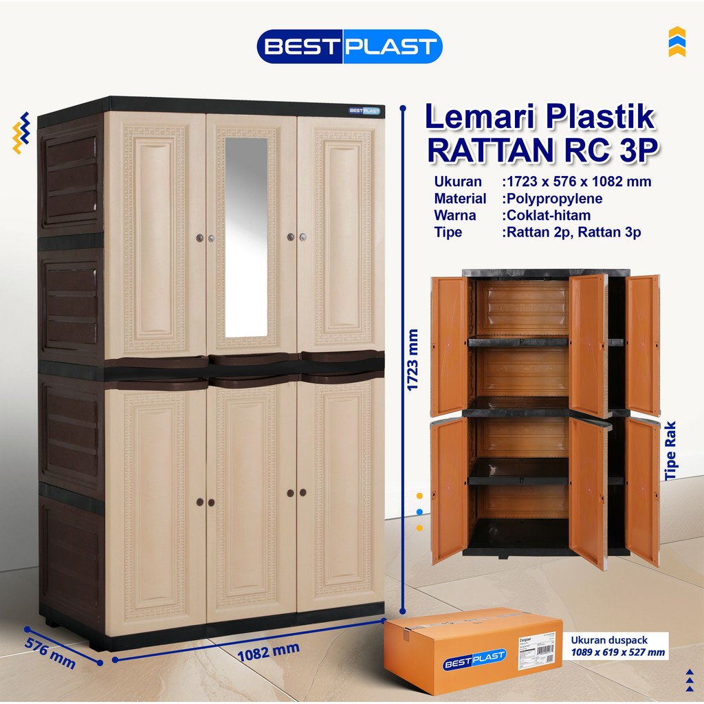 Jual Bestplast BMC 3P RC - RATTAN / Lemari Plastik 3 Pintu / Lemari ...