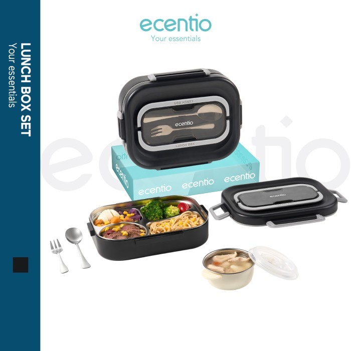 Jual ecentio Tempat Makan stainless 304 anti bocor Lunch Box set 1480ml ...