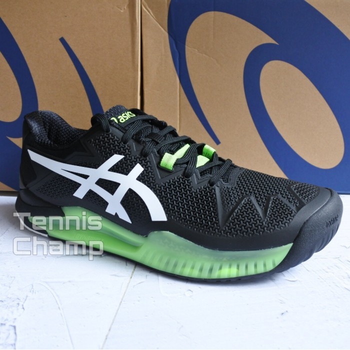 Jual Sepatu Tenis Asics Gel Resolution 8 Black Green/ Tennis Shoe Original | Shopee Indonesia