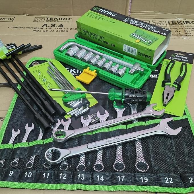 Jual PROMO !! TEKIRO Paket Bengkel lengkap 6Set Box Kunci Sok+Kunci Ring Pas+Kunci L+Obeng+Tang ...