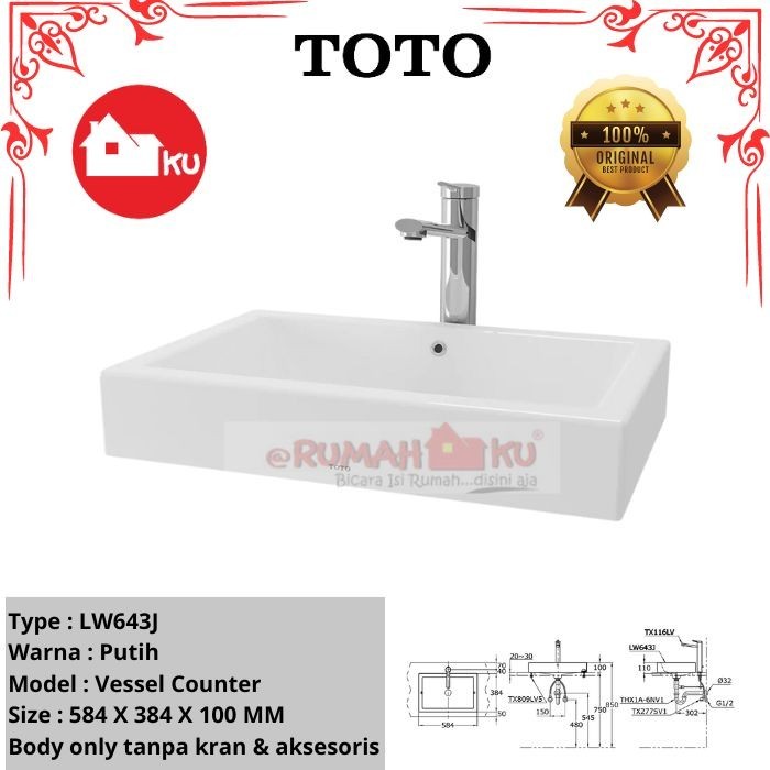 Jual Wastafel Meja TOTO LW643J Console Lavatory Body Only | Shopee Indonesia