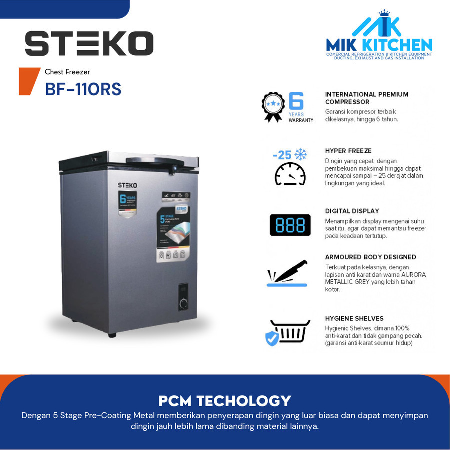 Jual STEKO Chest Freezer 100 Liter BF-110RS / BF 110RS / BF110RS / BF 110 RS Armoured Series ...