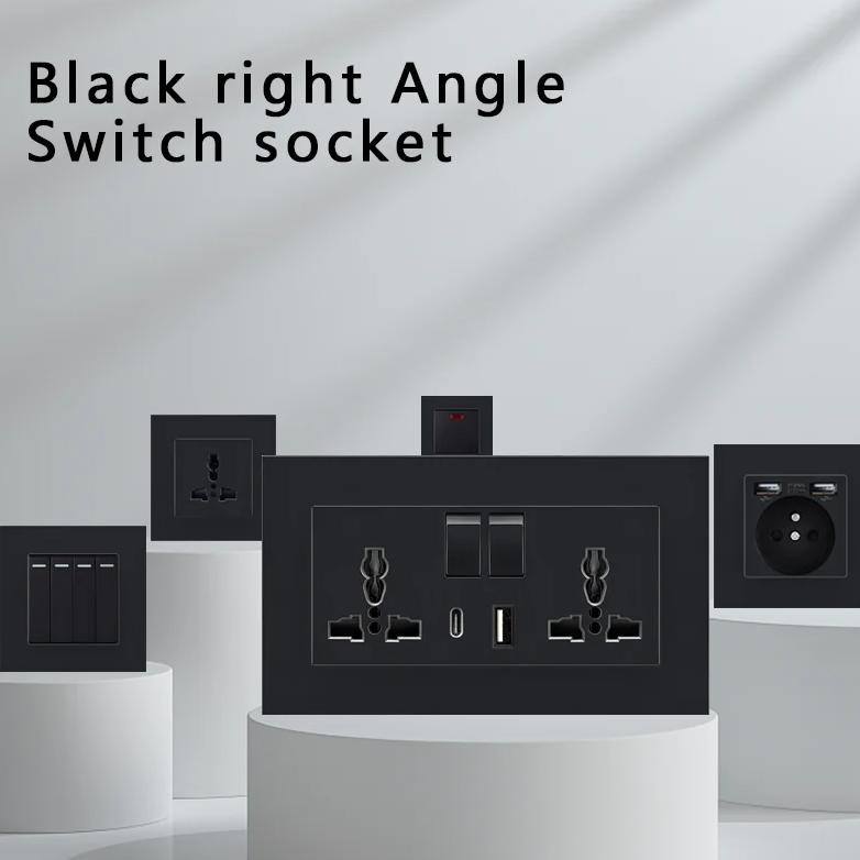 Jual 86 type 1 2 3 4 Gang Black Socket Wall Sockets 1 2 Way Panel Home ...