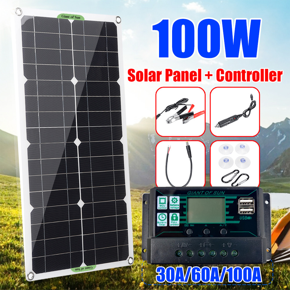 Jual 100W Solar Panel 12V/24V Solar Cell with 30A/60A/100A | Shopee ...