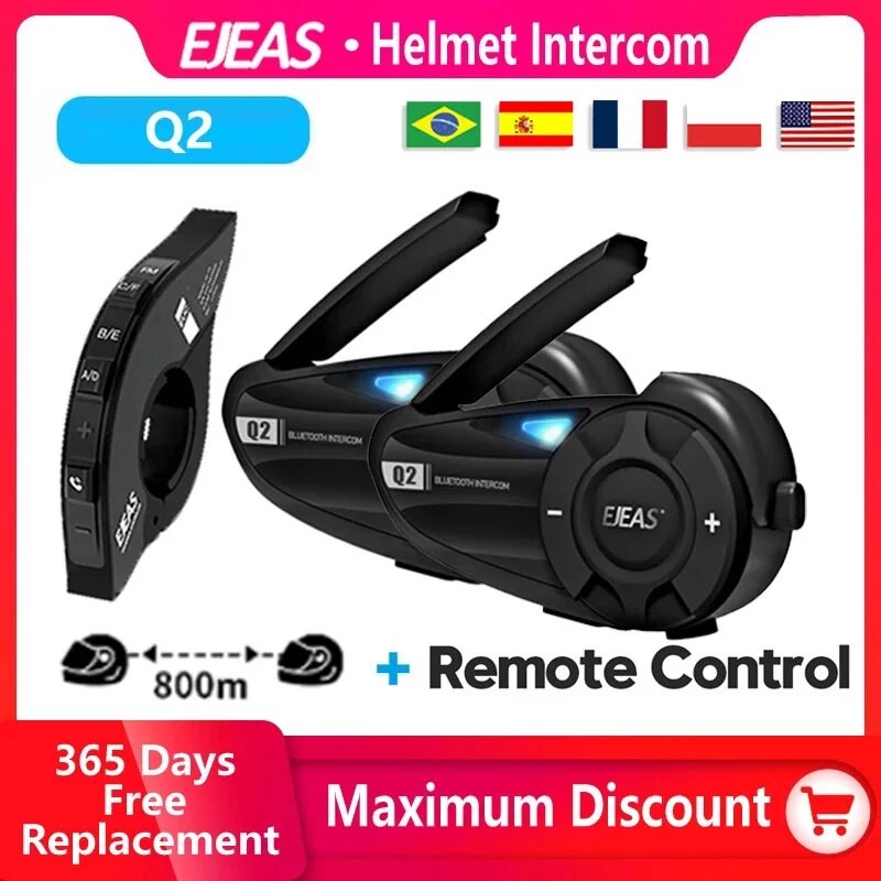 Jual EJEAS Q2 Motorcyc Helmet Intercom Bluetooth 5.1 Headset | Shopee ...