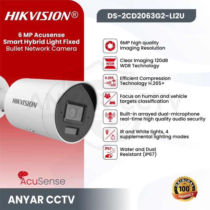 Jual HIKVISION DS-2CD2063G2-LI2U 6MP Acusense Smart Hybrid Light Bullet Audio Camera | Shopee ...