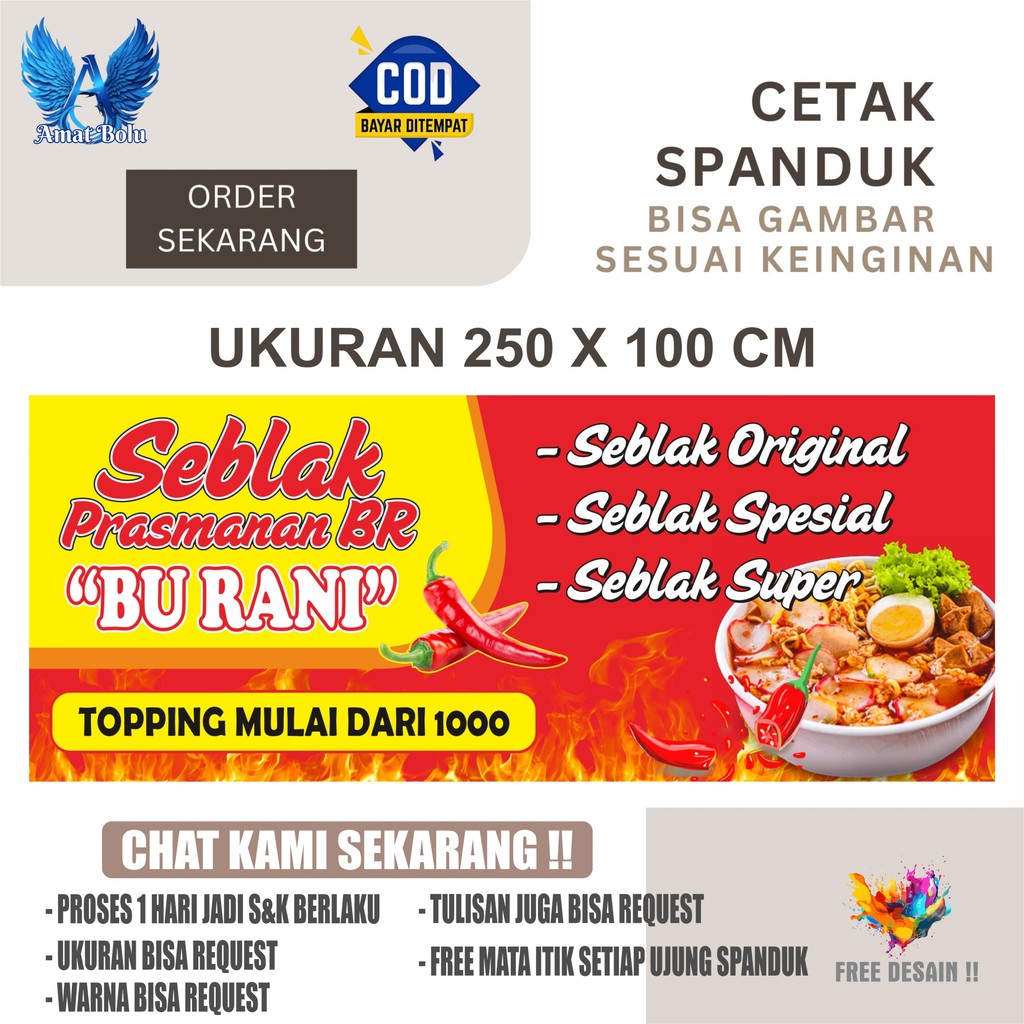 Jual Cetak Spanduk Banner Seblak Prasmanan Ukuran 250X100 CM Costom ...