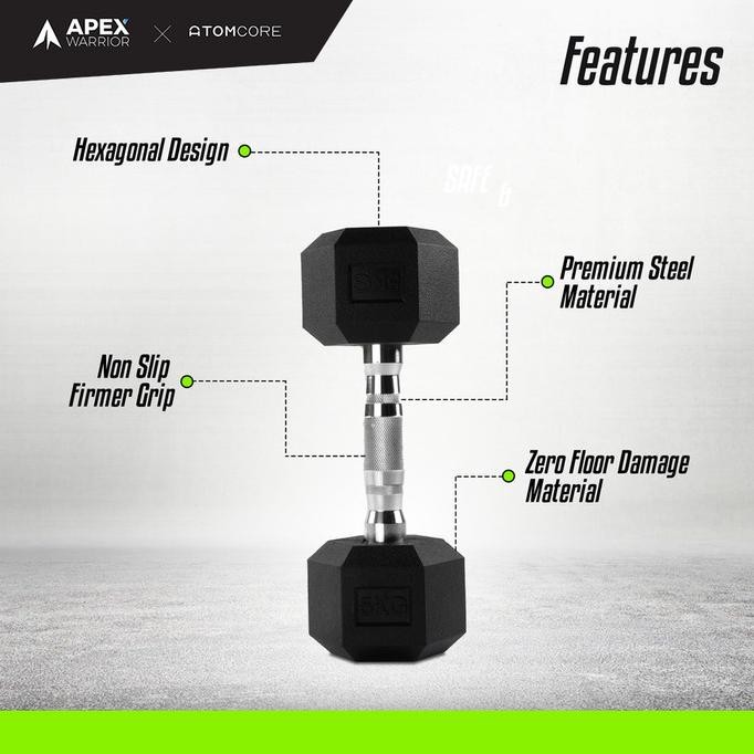 Jual Apex Warrior Fitness Hexagonal Dumbbell - Rubber Dumbbell Barbell ...