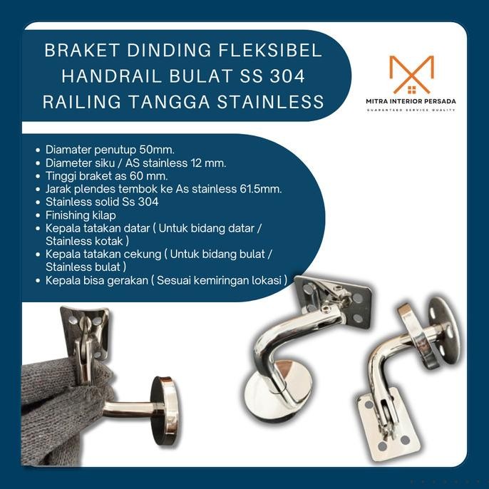 Jual Baru Braket Tembok Fleksibel Handrail Bulat Ss 304 Railing Tangga ...