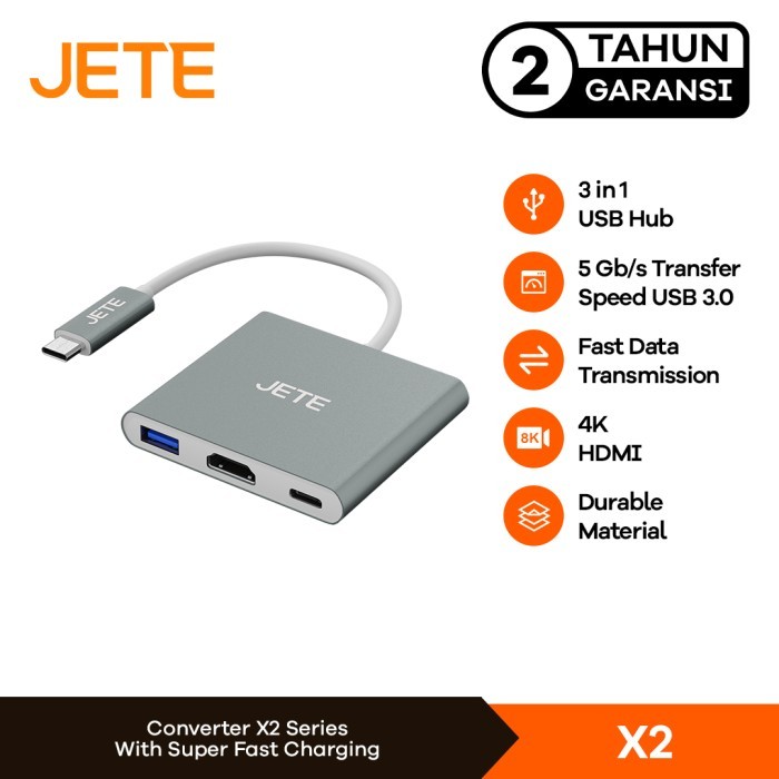 Jual JETE X2 Converter USB Type C to HDMI Multiport 3in1 - Garansi 2 ...